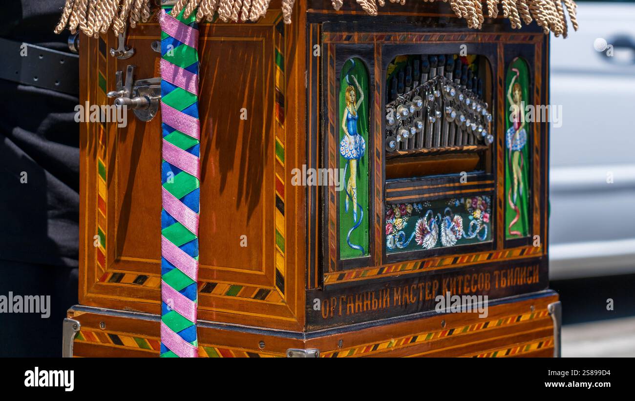 Tbilisi, Georgia - June 6, 2024: A barrel organ at georgia, traditional ...