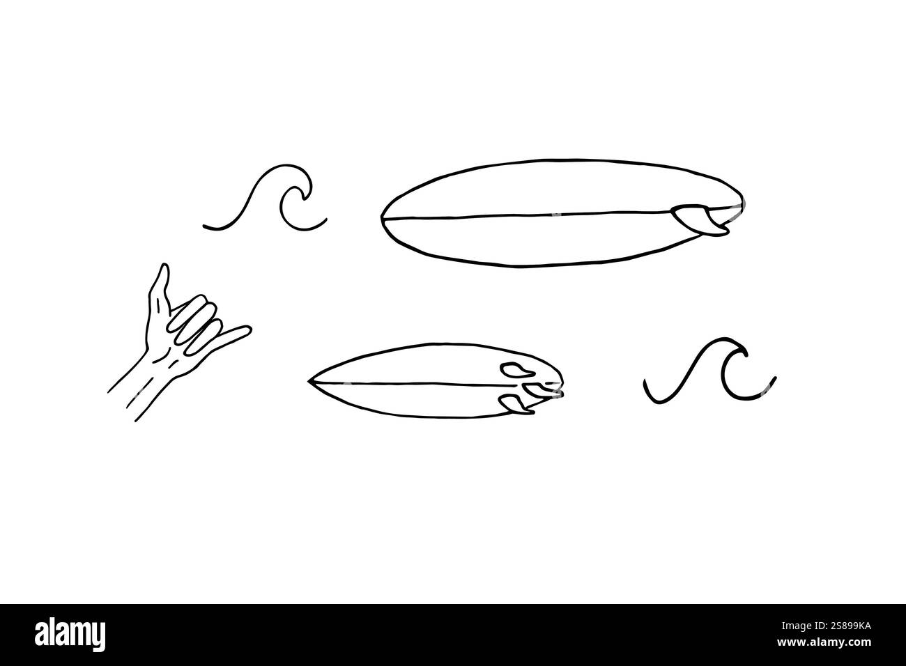 Vector set bundle of hand drawn doodle sketch surf board and wave ...