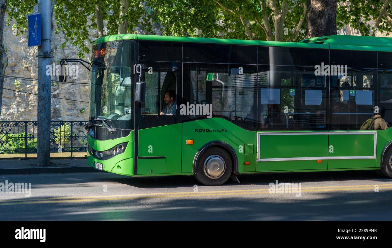 Tbilisi, Georgia - June 6, 2024: The bus service in Tbilisi plays a ...