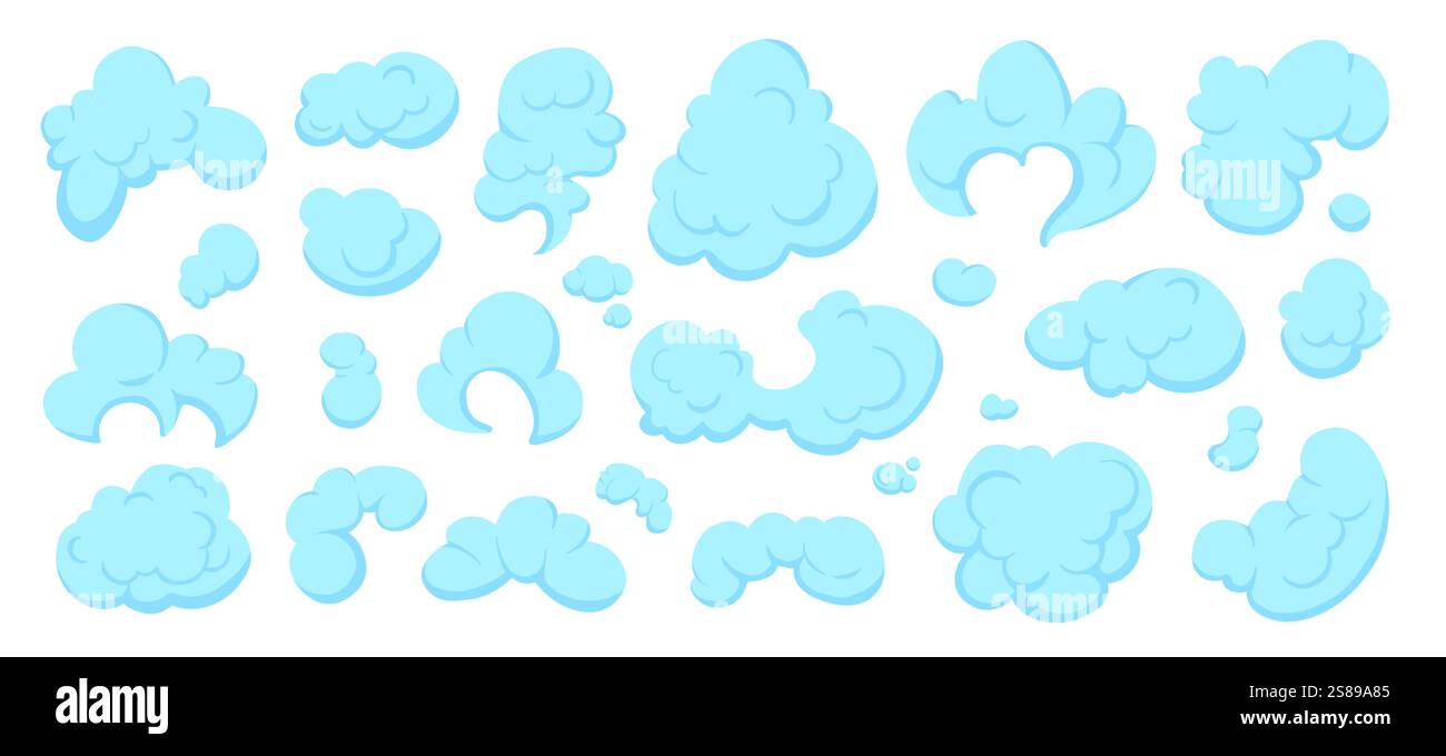 Dust clouds. Comic book little smoke puff stream clouds, cloud puffs ...