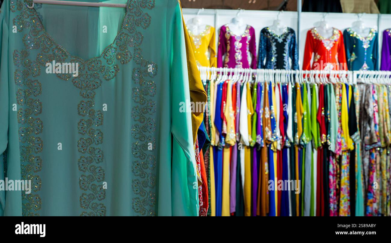 Doha, Qatar, October 18, 2024: Traditional Arabic abayas and clothing ...