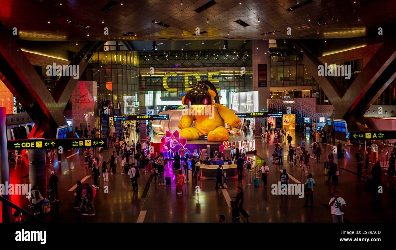 Doha, Qatar, August 20, 2024: An aerial view of Hamad International ...