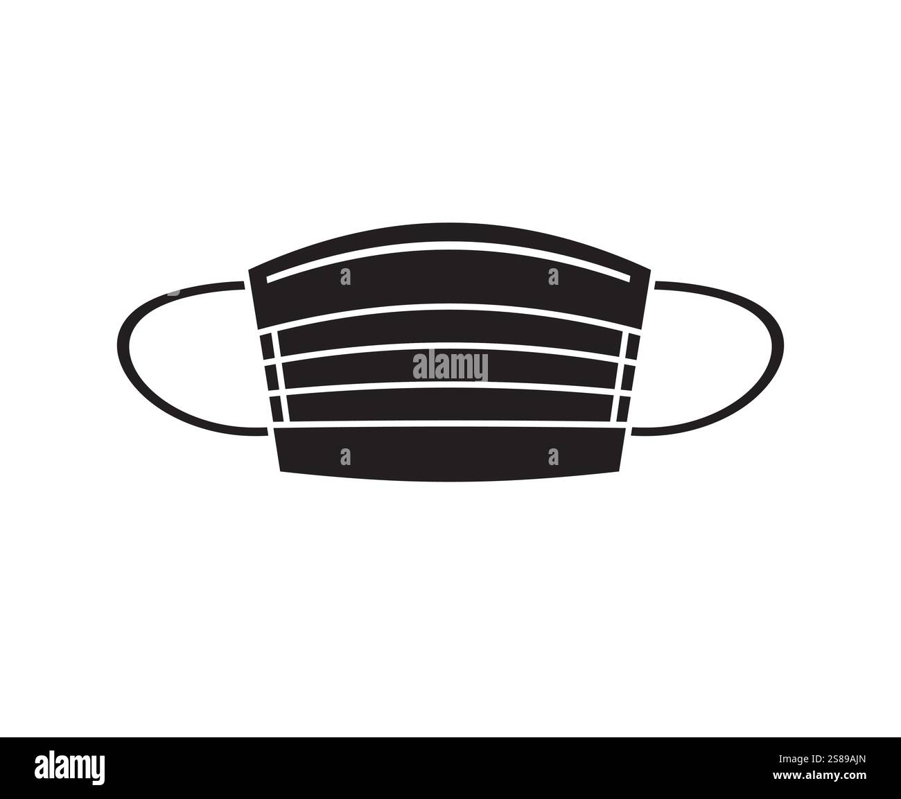 Vector flat black outline medical face mask isolated on white ...
