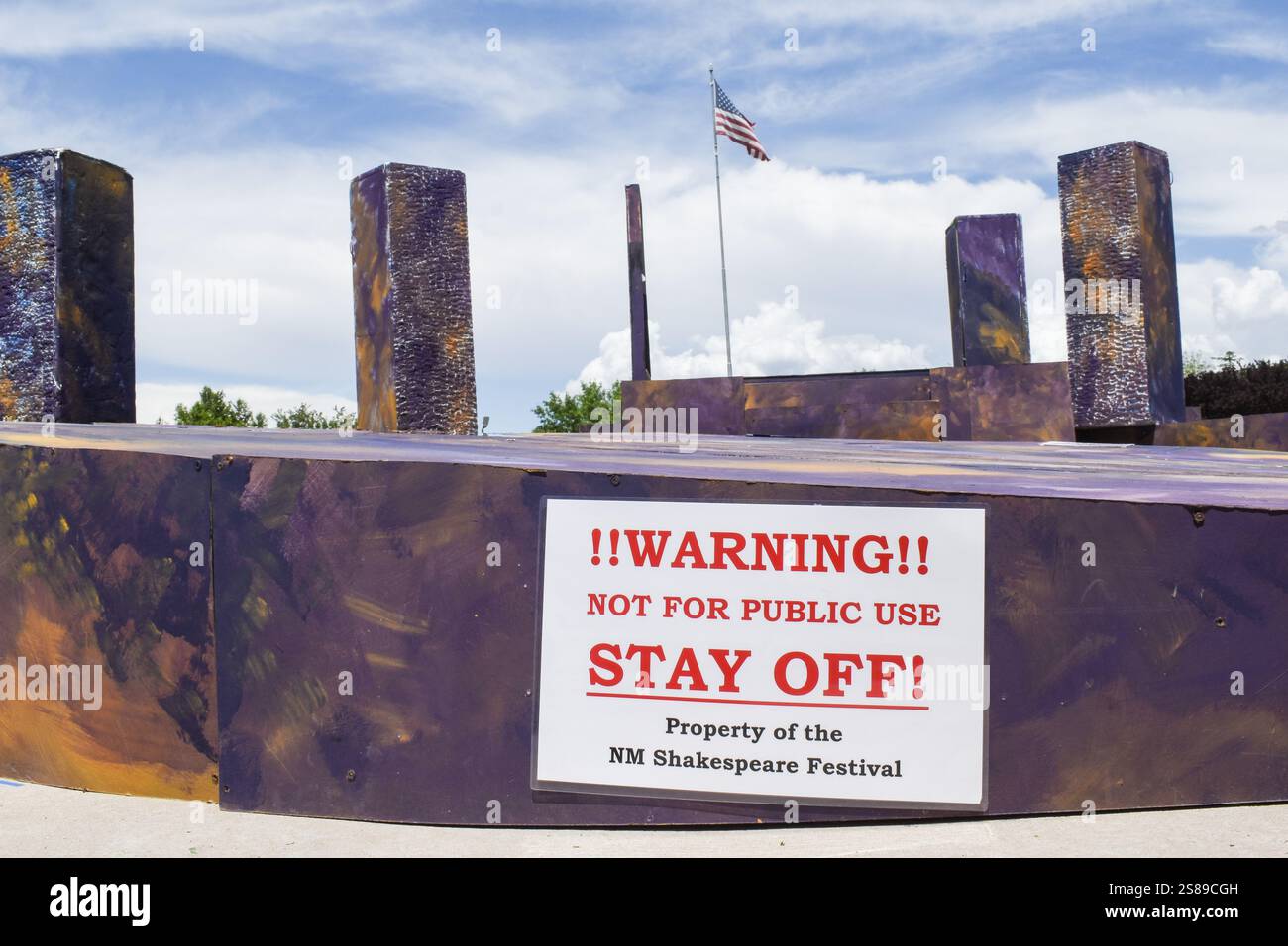 Stage and warning signs for the New Mexico Shakespeare festival at the New Mexico Veterans ...