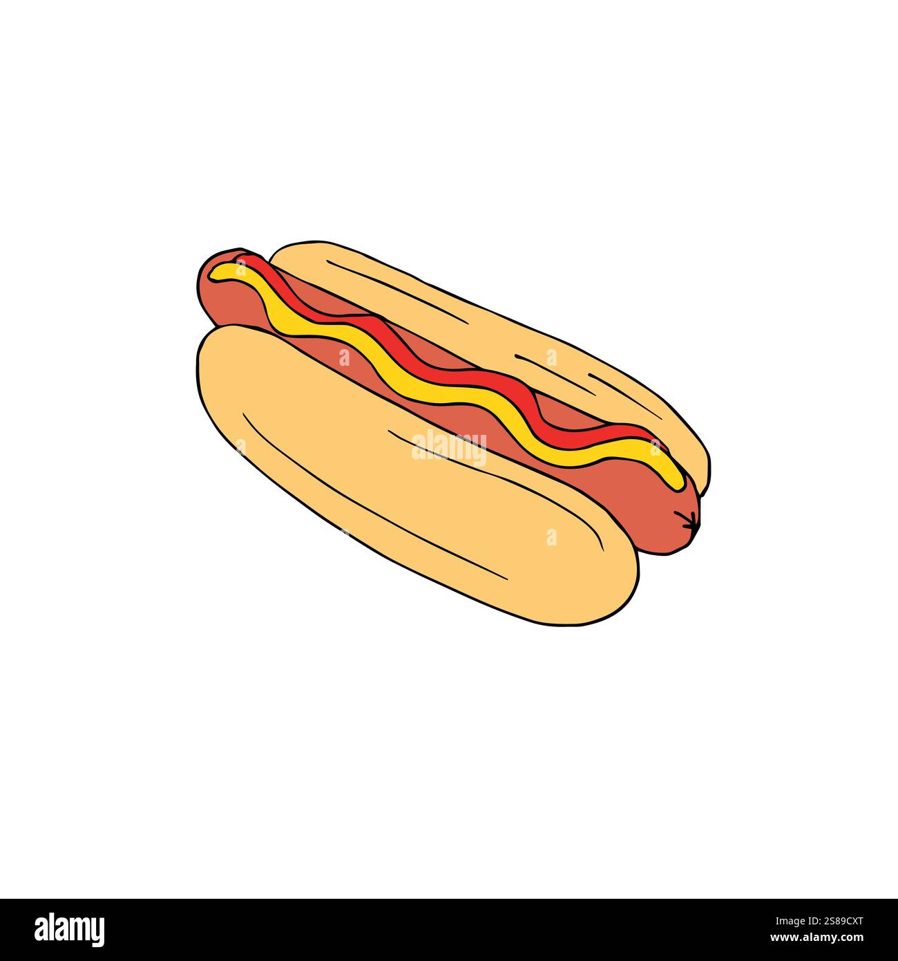 Vector hand drawn doodle sketch colored hot dog isolated on white ...