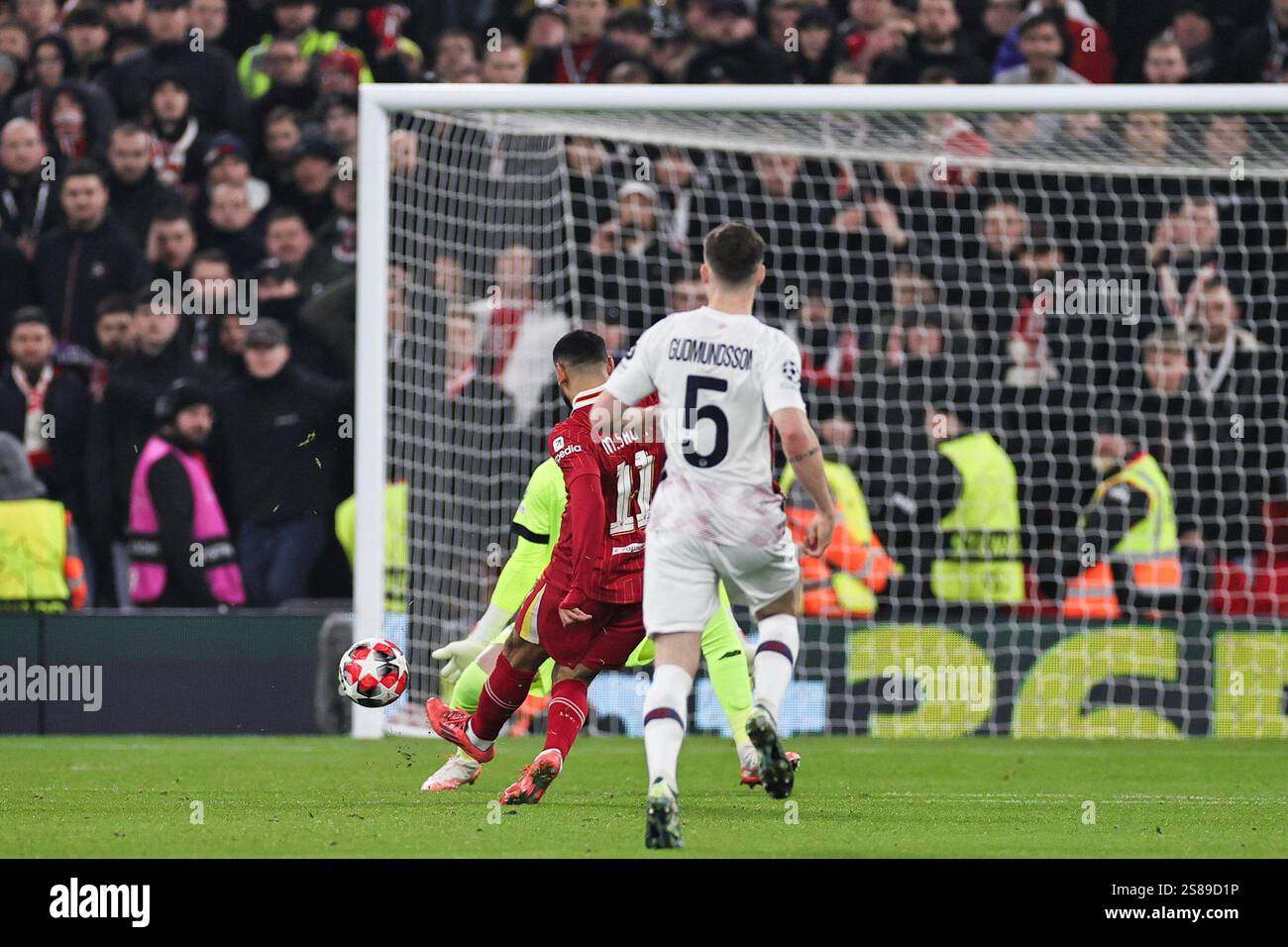 Liverpool, UK. 21st Jan, 2025. Mohamed Salah of Liverpool scores the ...
