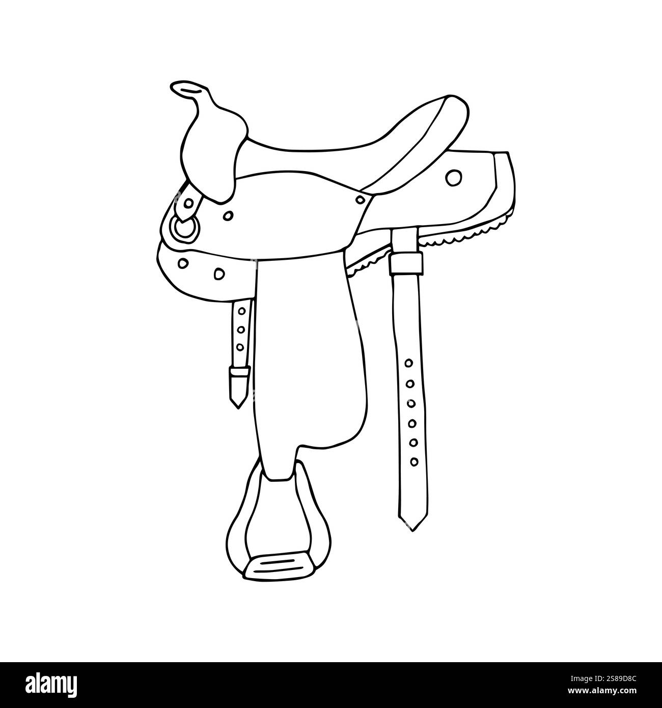 Vector hand drawn doodle sketch western cowboy equestrian horse saddle isolated on white ...