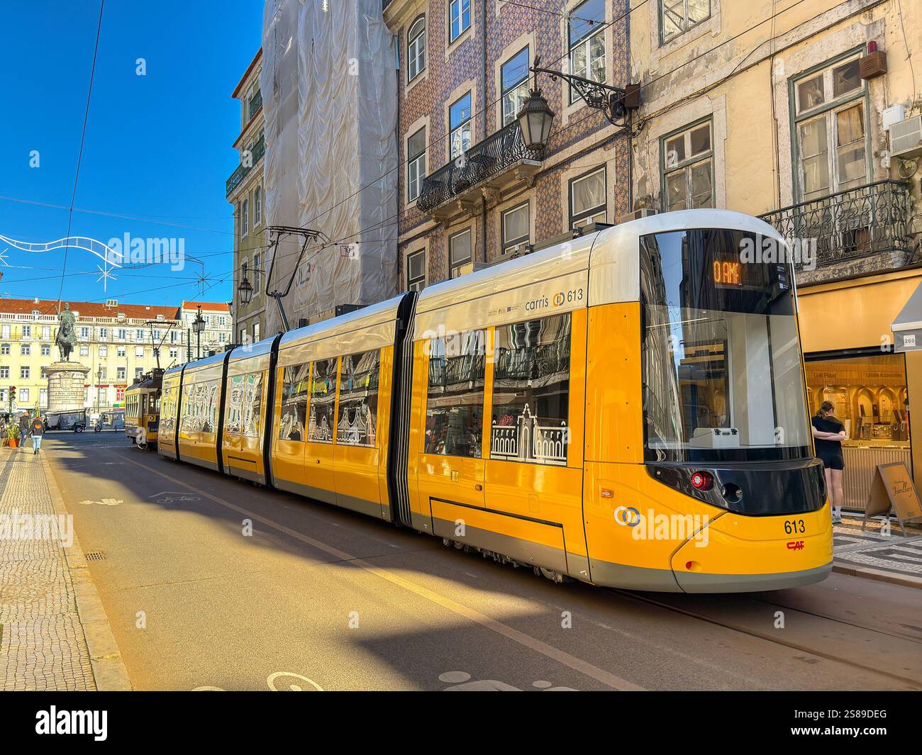 Lisbon, Portugal, Europe - 13 January 2025: Modern electric tram ...