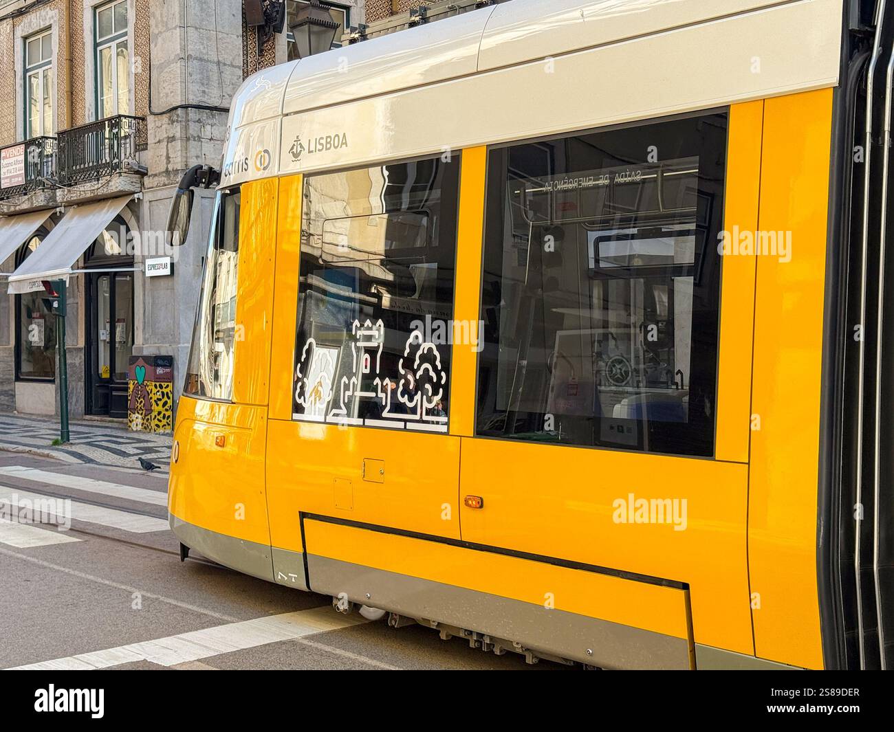 Lisbon, Portugal, Europe - 13 January 2025: Modern electric tram ...