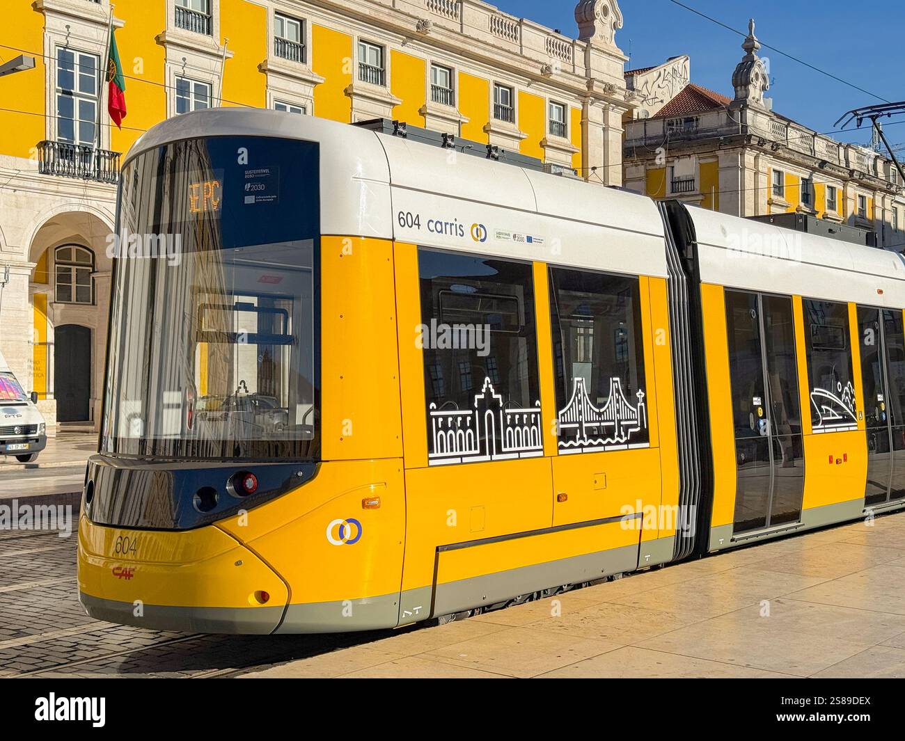 Lisbon, Portugal, Europe - 13 January 2025: Modern electric tram ...