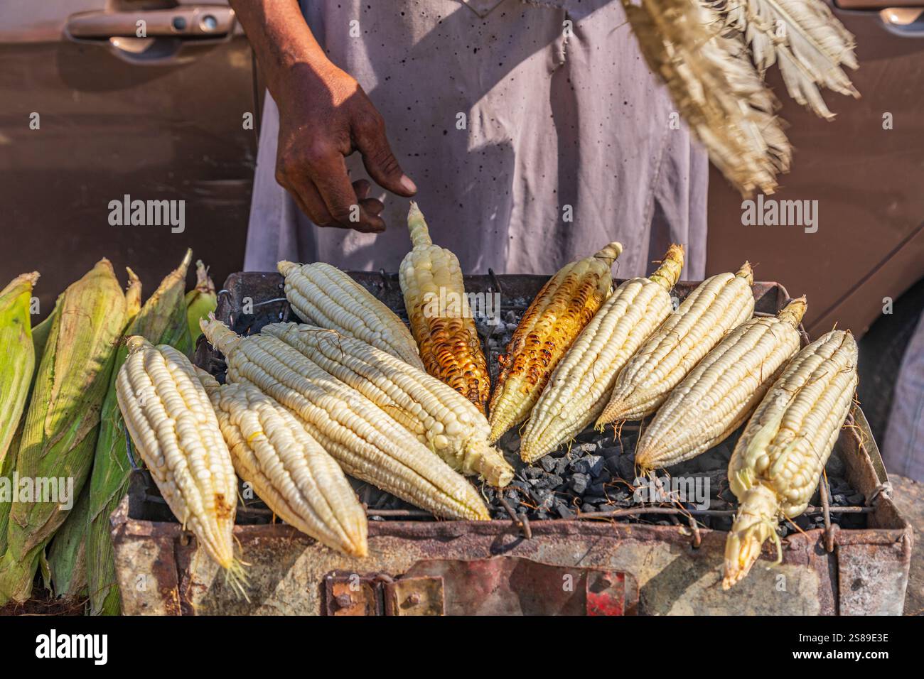 Cairo, Egypt, Africa. Street vendor roasting corn on the cob Stock ...