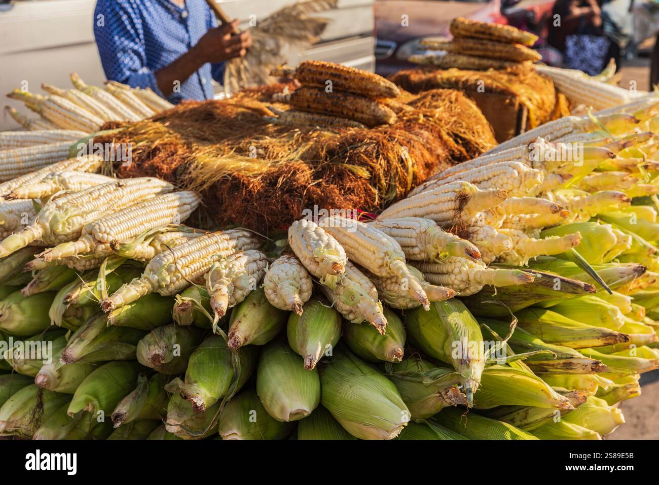 Africa, Egypt, Cairo. Corn on the cob at an outdoor market Stock Photo ...