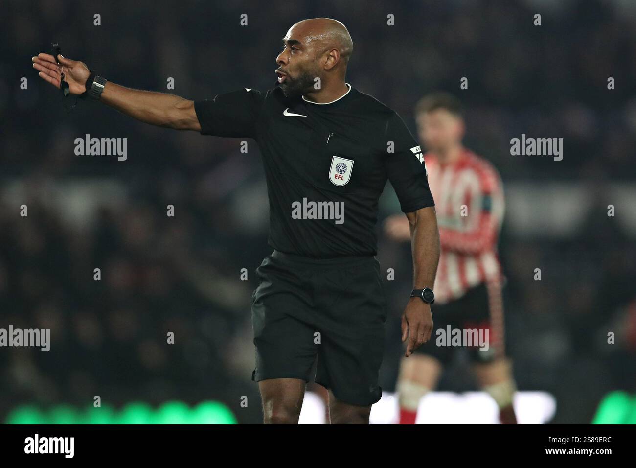 Referee Sam Allison during the Sky Bet Championship match Derby County ...