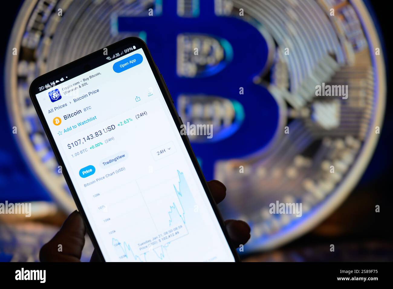 Brussels, Belgium. 21st Jan, 2025. The Bitcoin BTC stock graph is ...