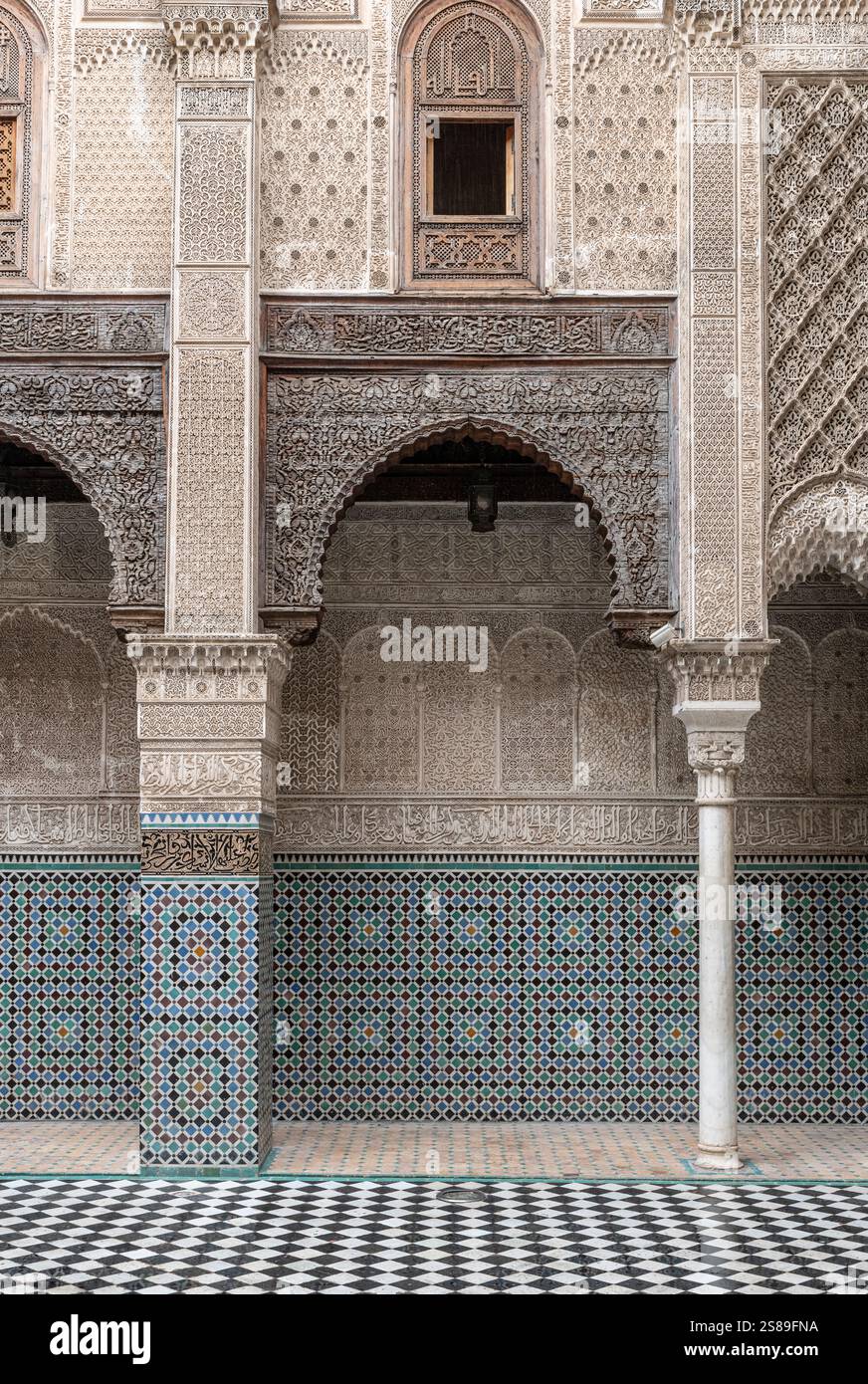 Africa, Morocco, Fes. Courtyard of Al Attarine Madrasa Stock Photo - Alamy