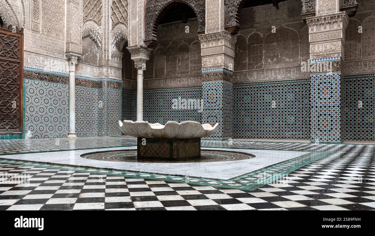 Africa, Morocco, Fes. Courtyard of Al Attarine Madrasa Stock Photo - Alamy