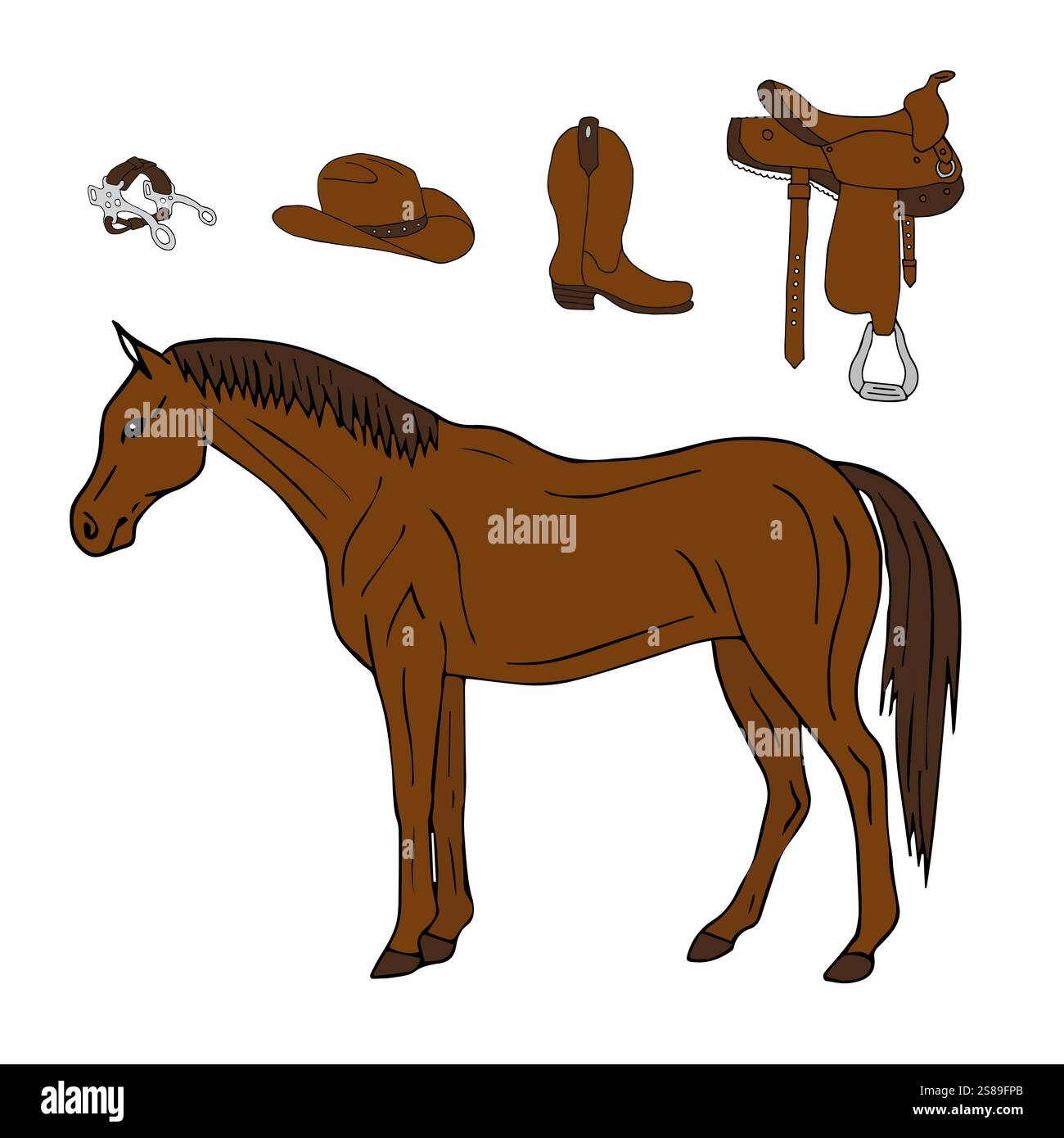 Vector hand drawn doodle sketch colored horse and riding equestrian ...
