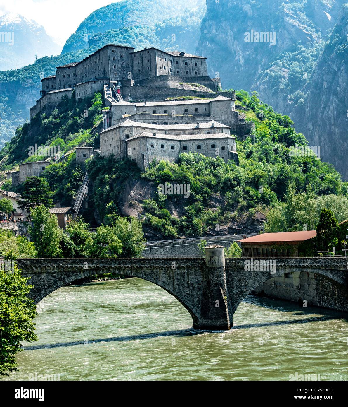 Fort on the fortress overlooking the village of Bard, in the Valle d ...