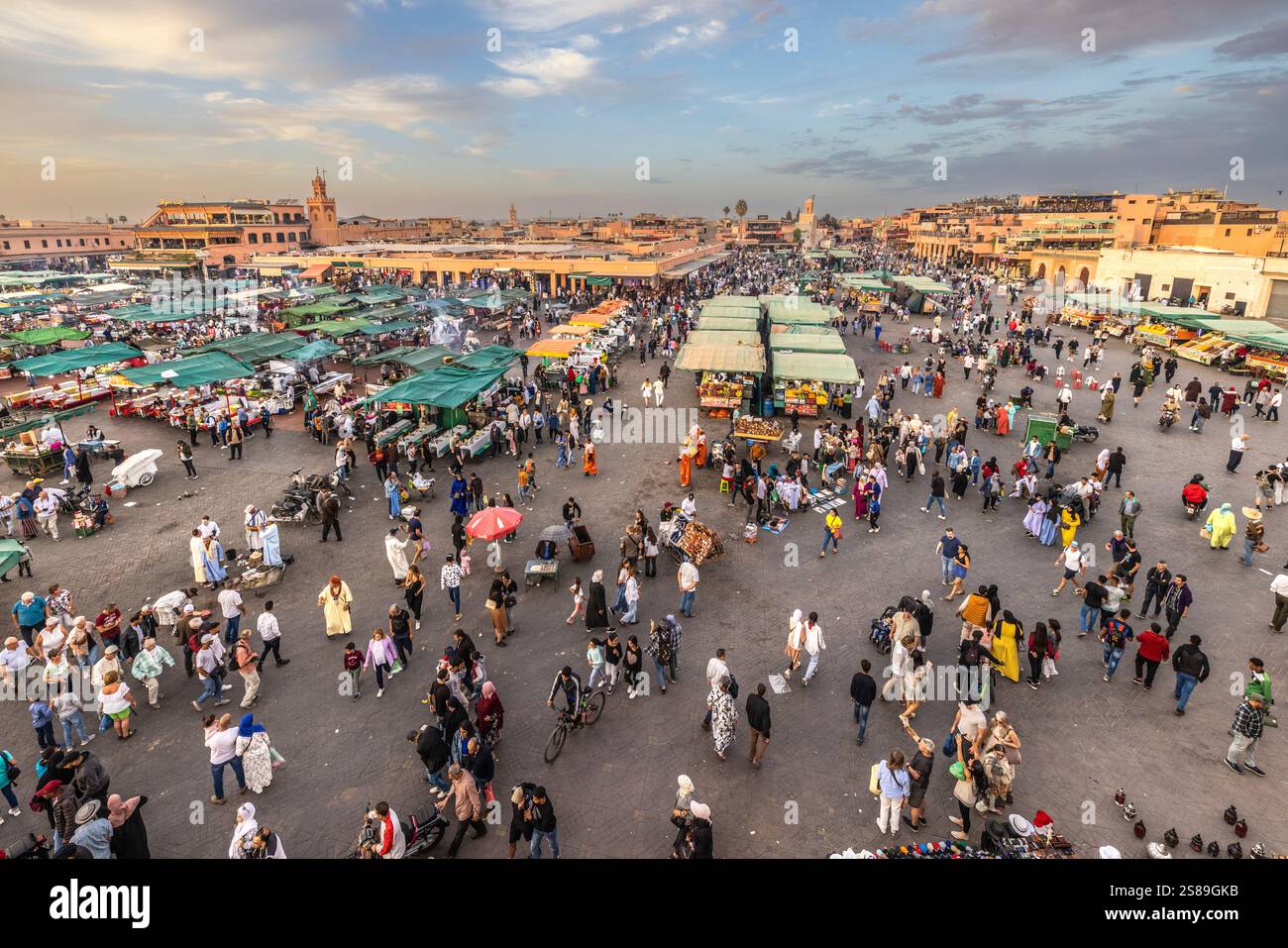 Morocco, Marrakech. Jemaa el-Fnaa, a large, open square and market ...