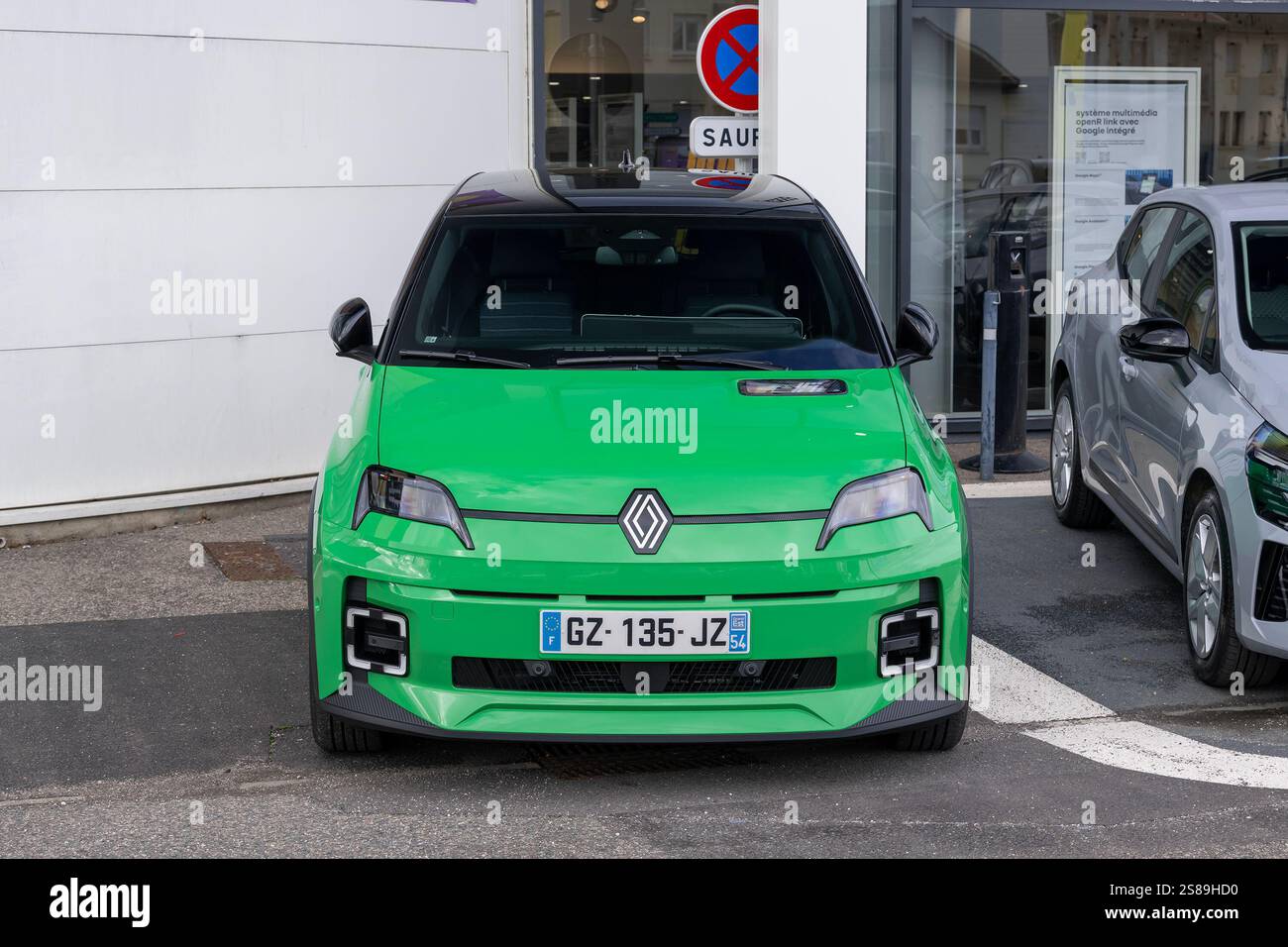 Nancy, France - View on a green Renault 5 E-Tech Electric parked on a parking lot Stock Photo ...