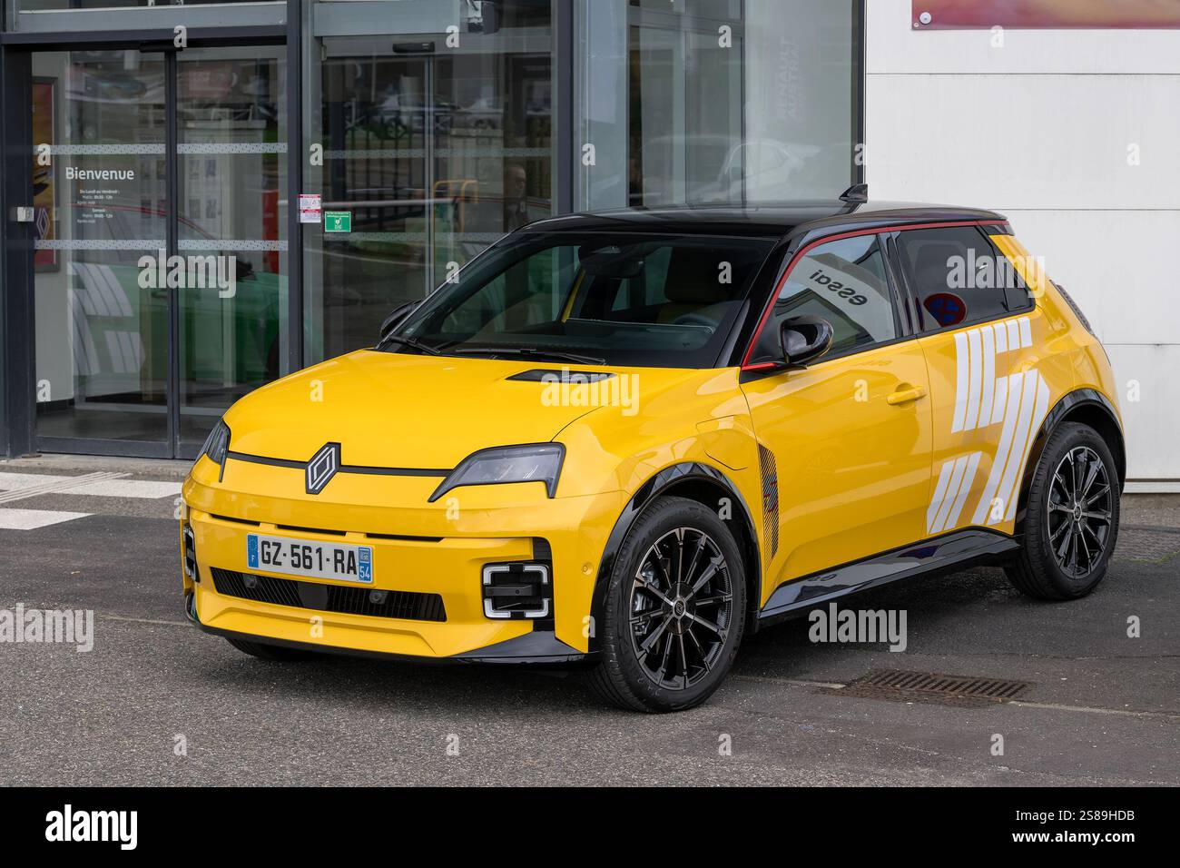 Nancy, France - View on a yellow Renault 5 E-Tech Electric parked on a ...