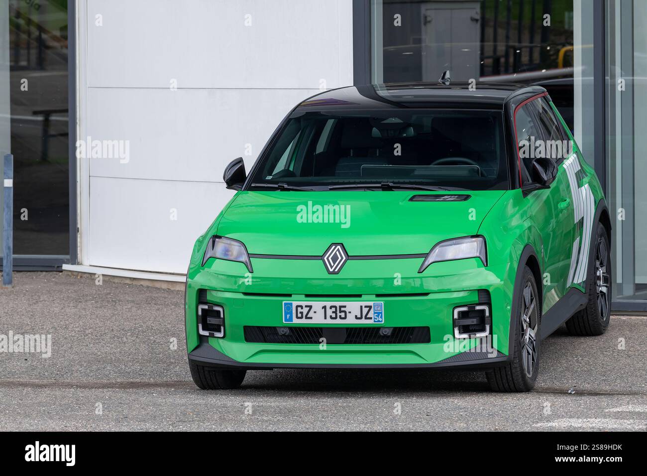 Nancy, France - View on a green Renault 5 E-Tech Electric parked on a ...