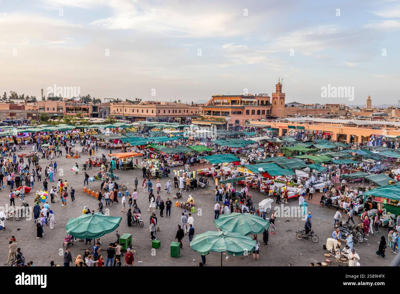 Morocco, Marrakech. Jemaa el-Fnaa, a large, open square and market ...