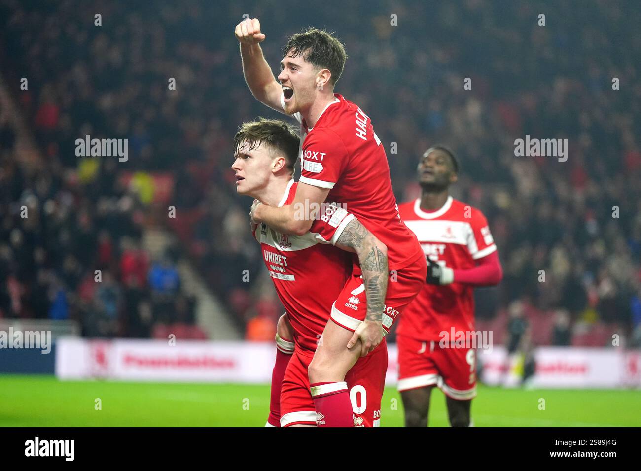 Middlesbrough's Ben Doak (left) celebrates scoring their side's second ...