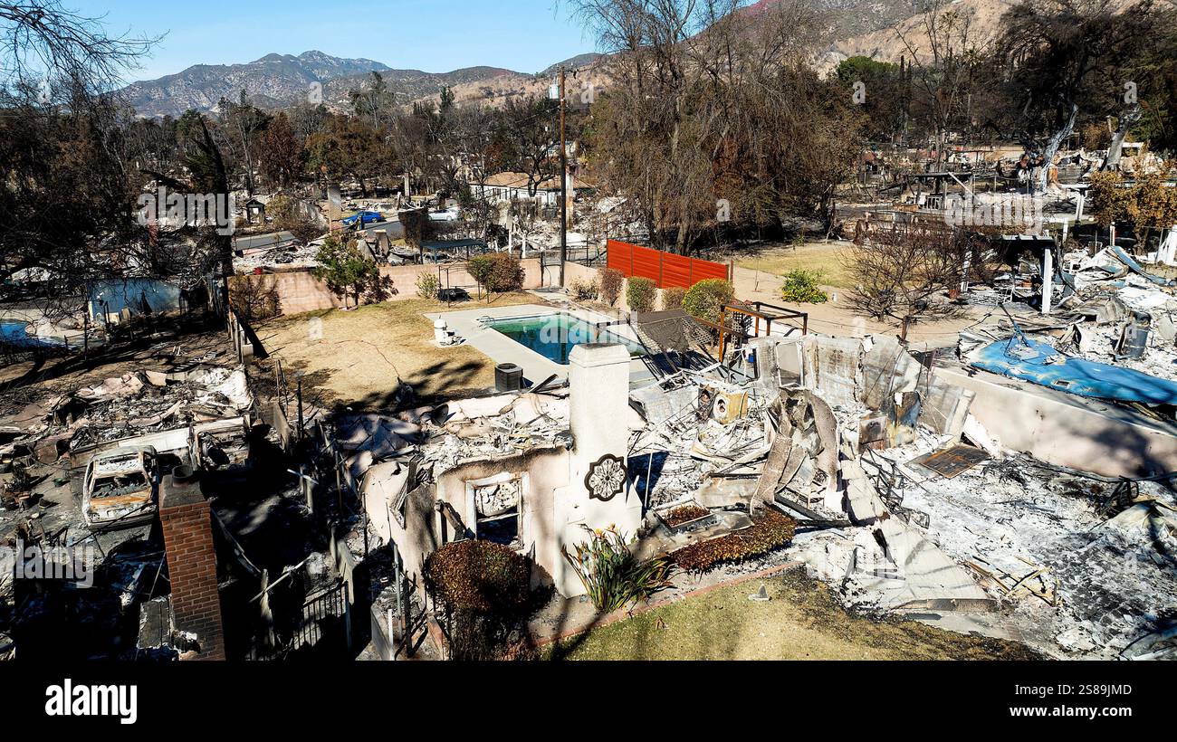 Residences destroyed by the Eaton Fire line a neighborhood in Altadena ...