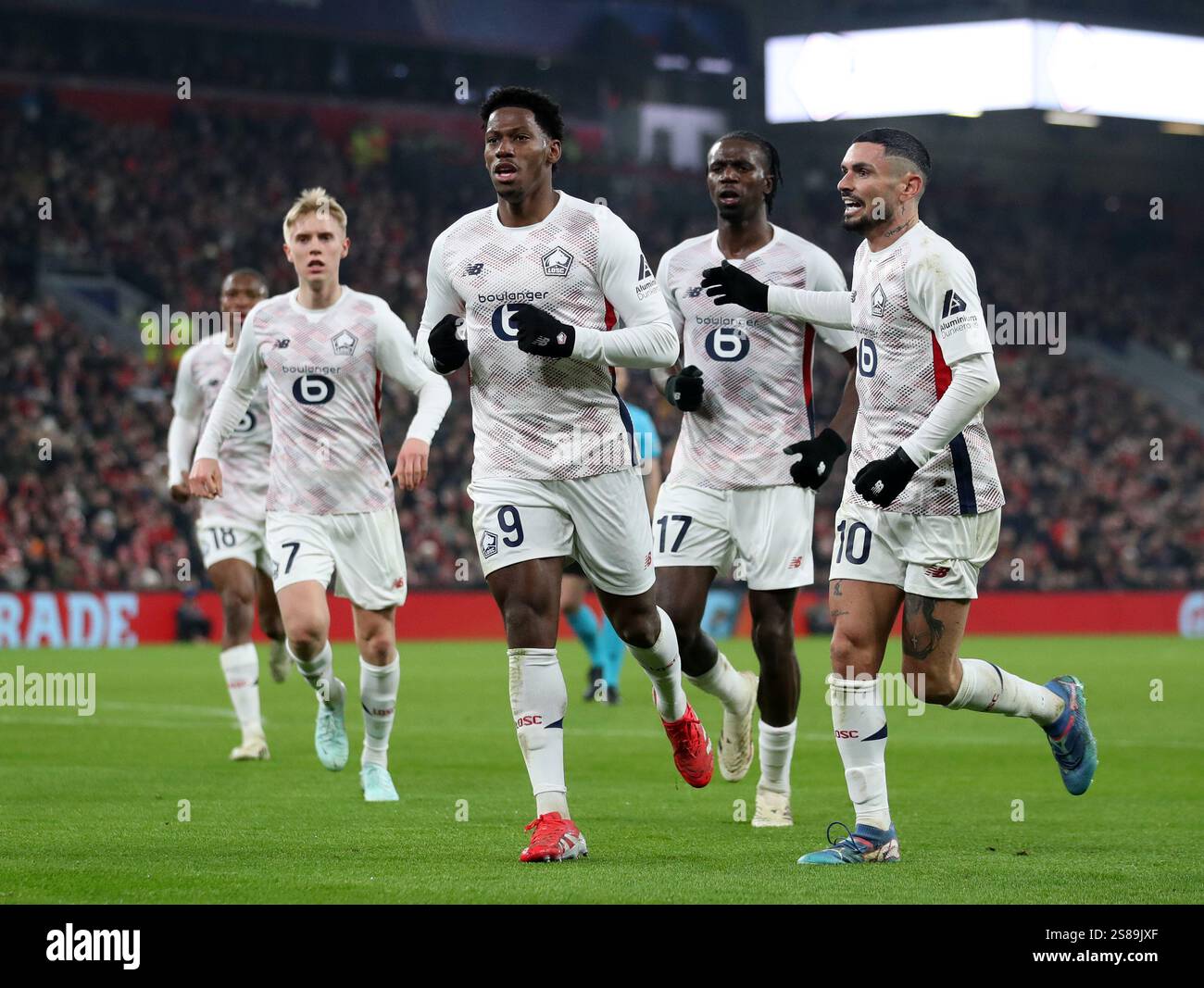Liverpool, UK. 21st Jan, 2025. Lille's Jonathan David celebrates ...