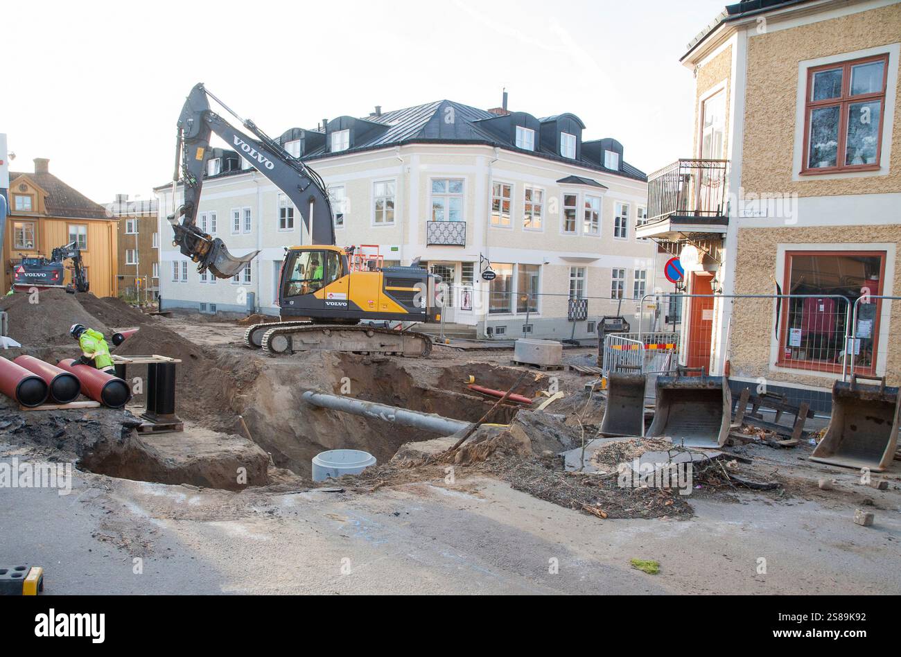 Water and sewage systems are replaced in Malmköping Sweden' Stock Photo ...