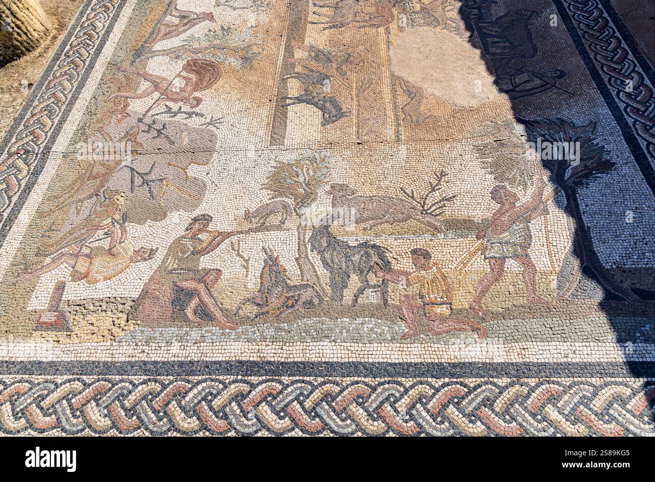 Ben Arous, Tunisia. Roman mosaic floor showing an agrarian scene at the ...
