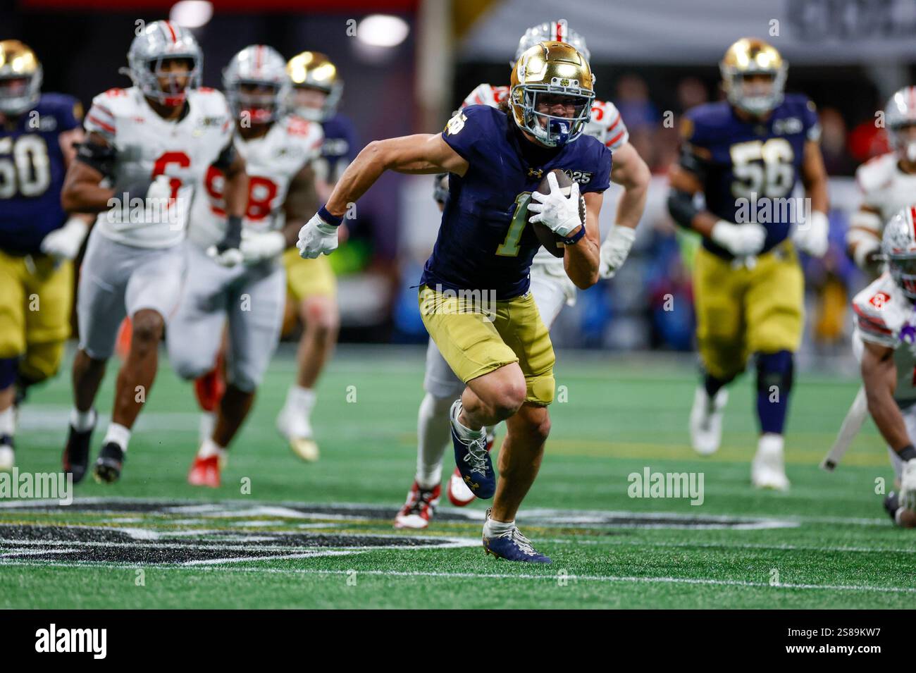 ATLANTA, GA - JANUARY 20: Wide Receiver Jaden Greathouse #1 of the Notre Dame Fighting Irish ...