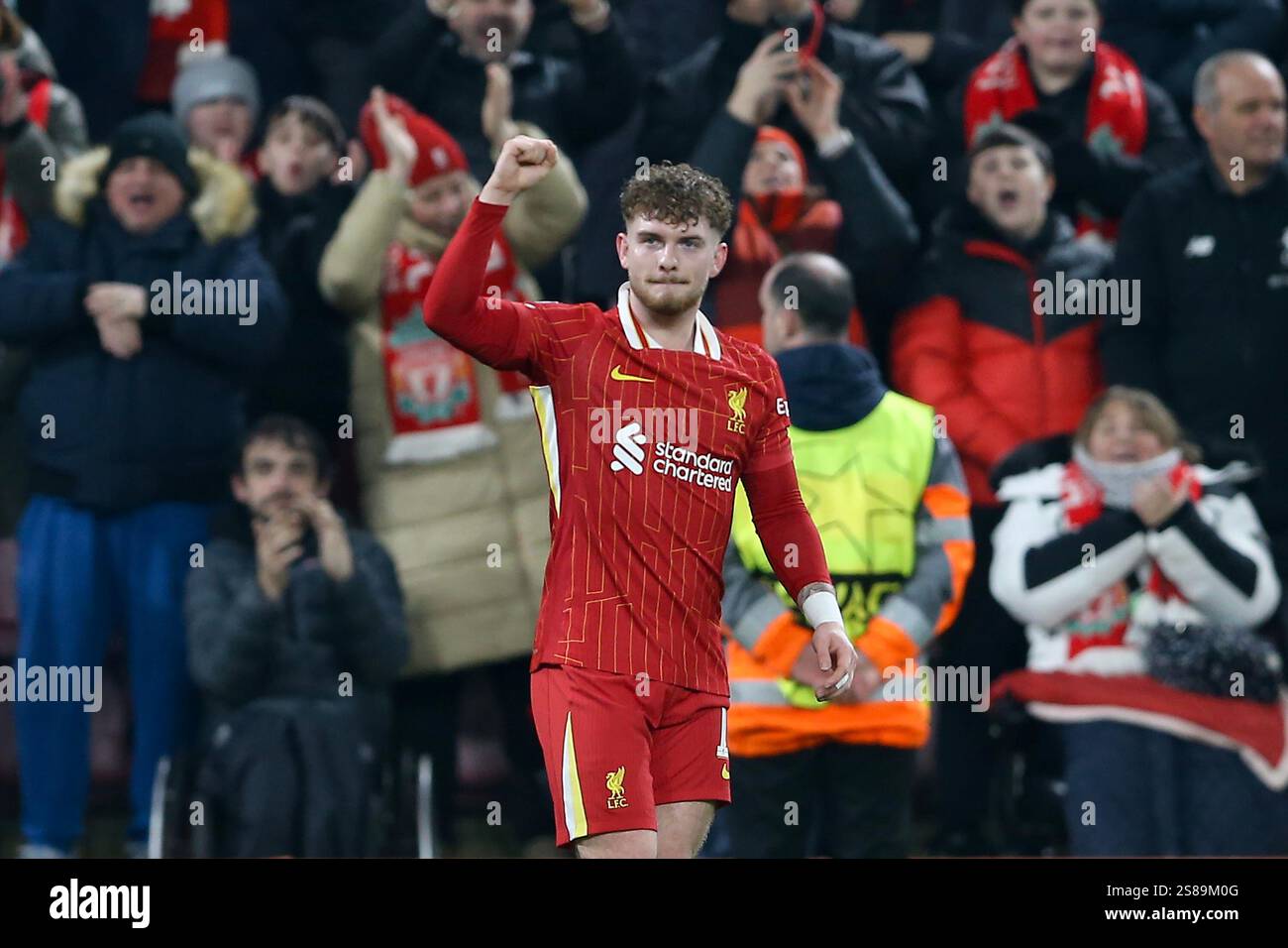 Liverpool, UK. 21st Jan, 2025. Harvey Elliott of Liverpool celebrates ...