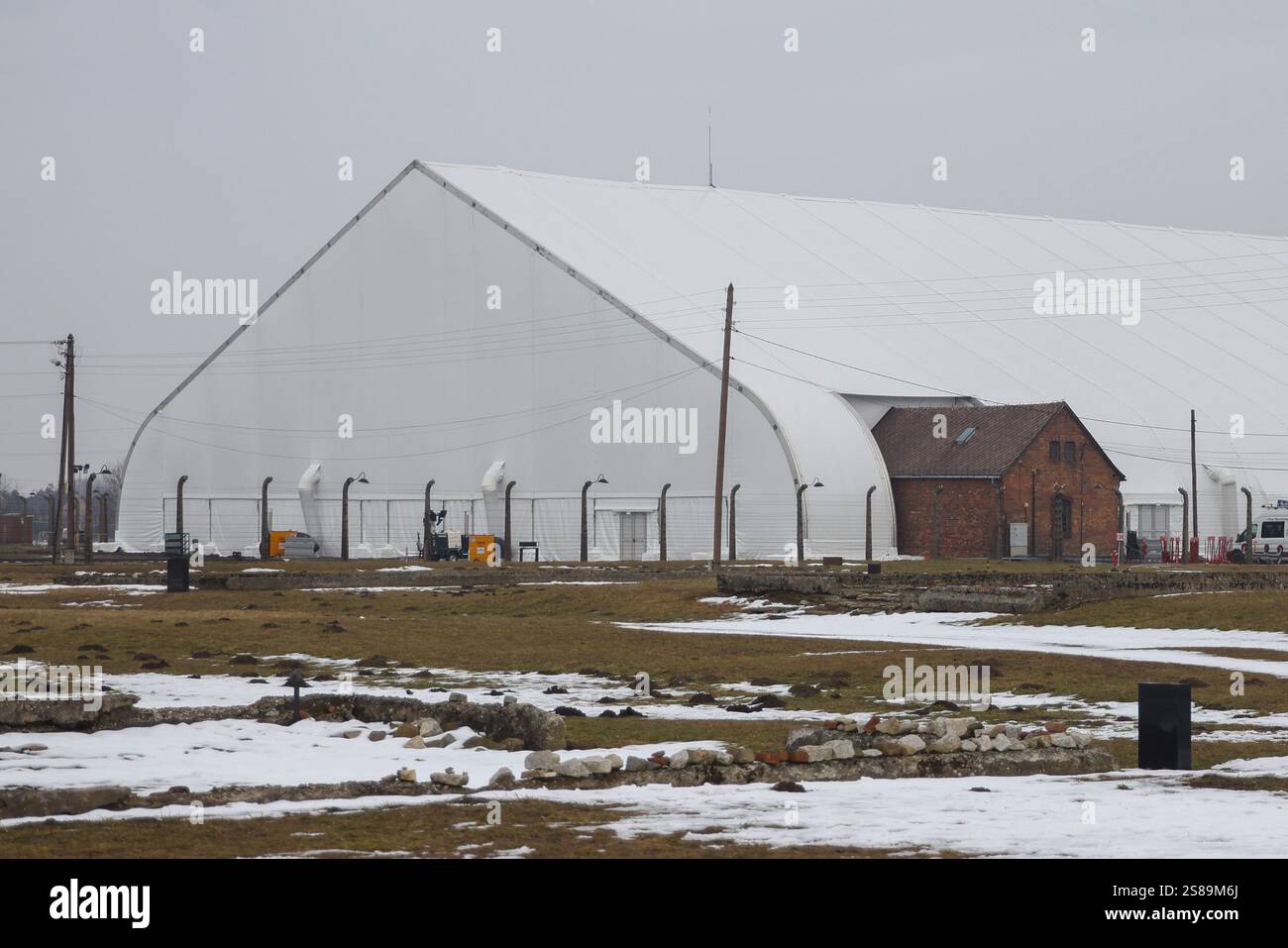 Brzezinka, Poland. 21st Jan, 2025. A giant tent erected over The Death ...