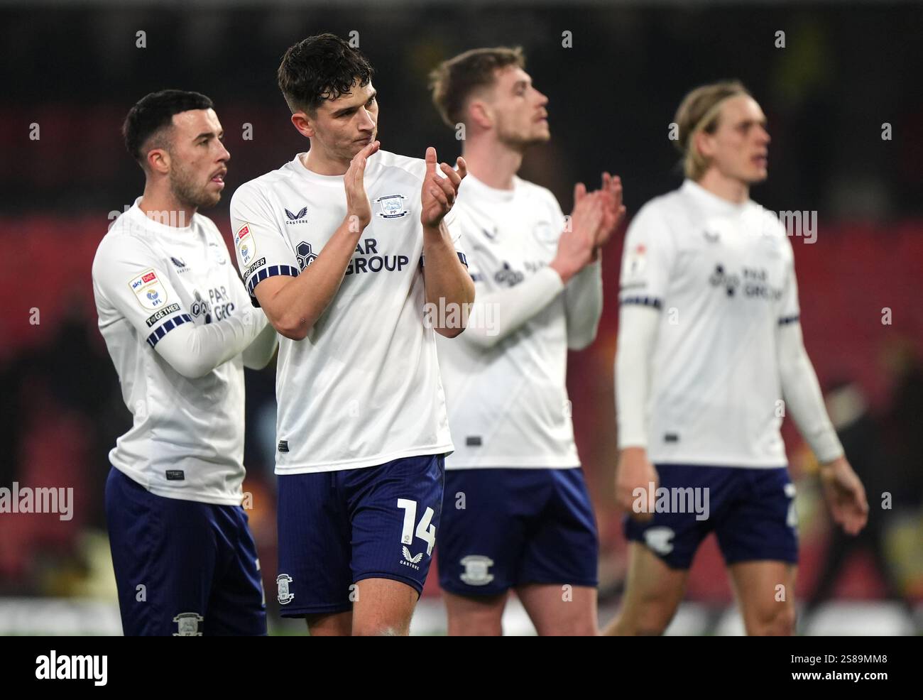 Preston North End's Jordan Storey applauds the fans following the Sky ...
