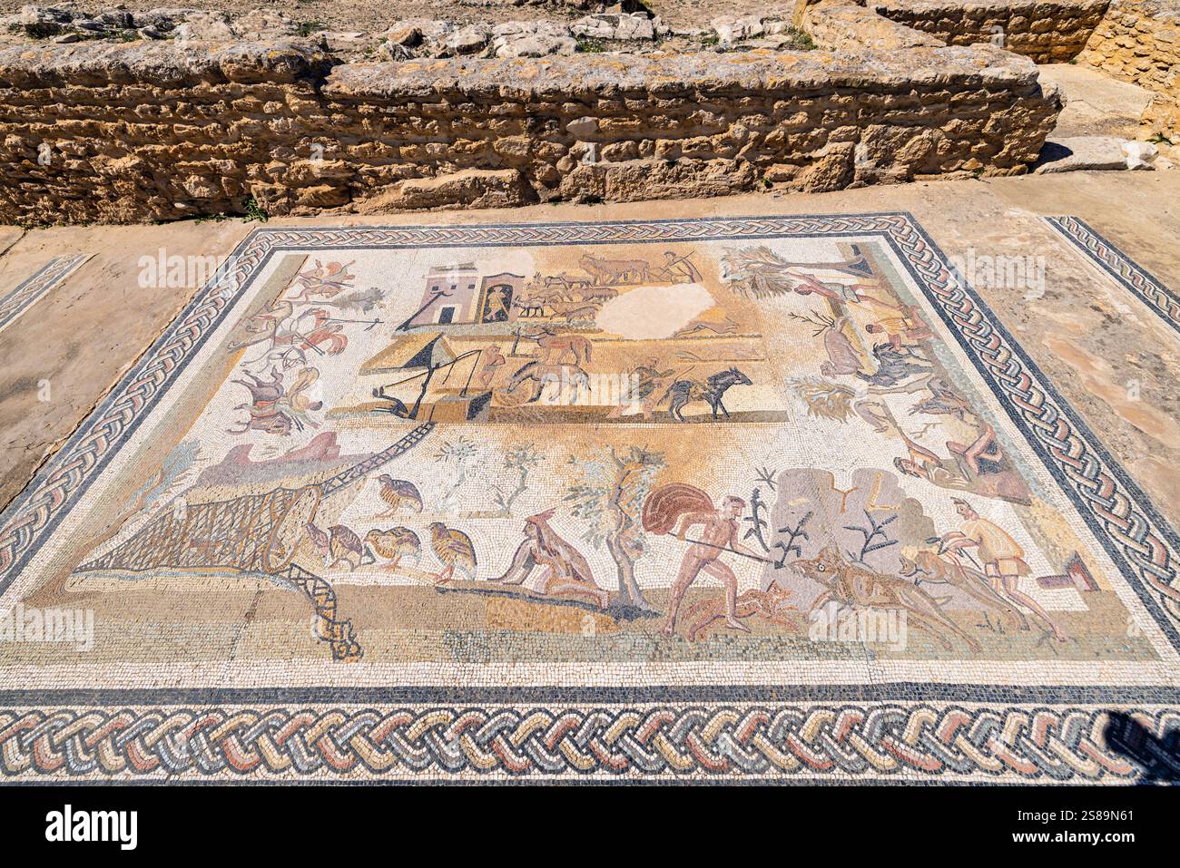 Ben Arous, Tunisia. Roman mosaic floor with a hunting scene at the ...