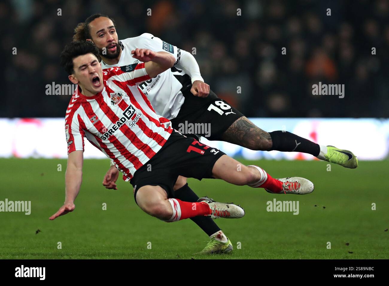 Derby, UK. 21st Jan, 2025. Marcus Harness of Derby County fouls Luke O ...