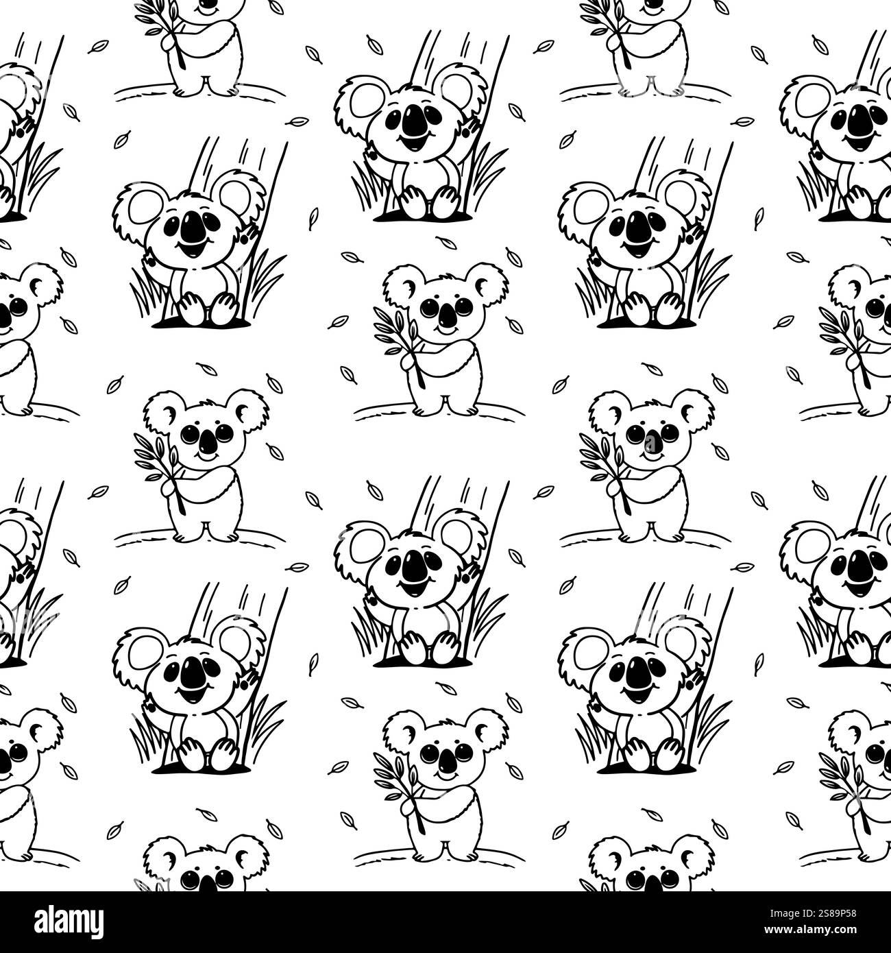Koala pattern australian wild Black and White Stock Photos & Images - Alamy