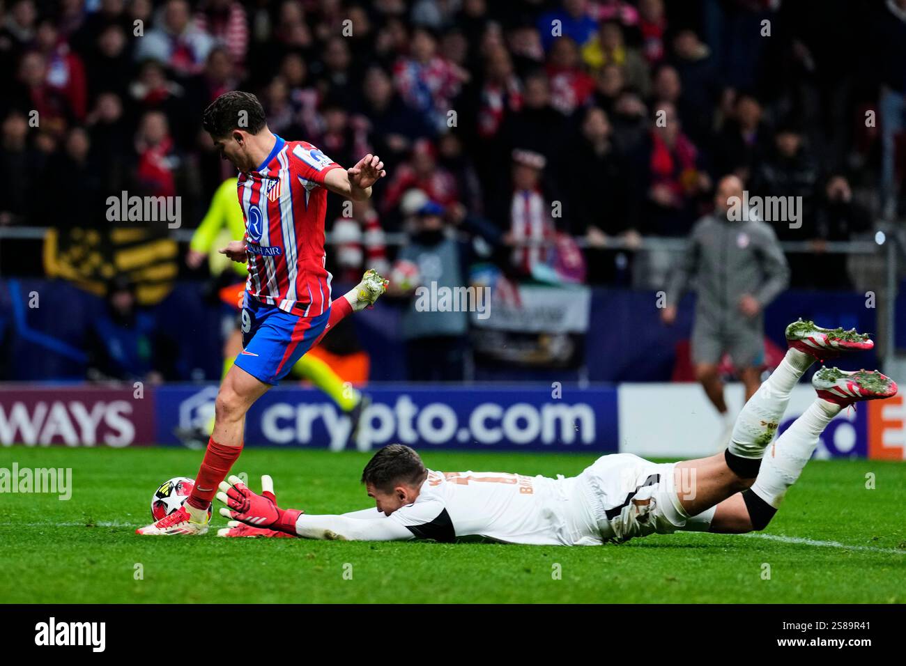 Julián Alvarez of Atletico de Madrid and Matej Kovar of Bayer ...