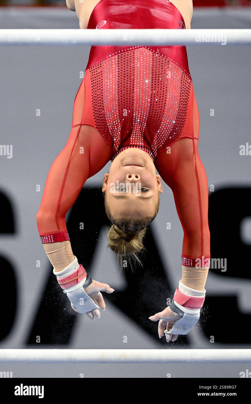 Arkansas gymnast Joscelyn Roberson on the uneven bars during an NCAA ...