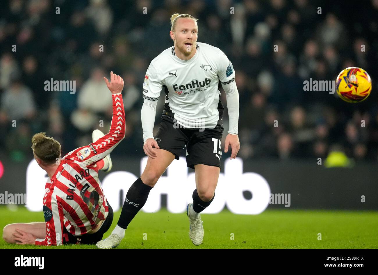 Derby County's Lars-Jorgen Salvesen (right) fouls Sunderland's Daniel ...