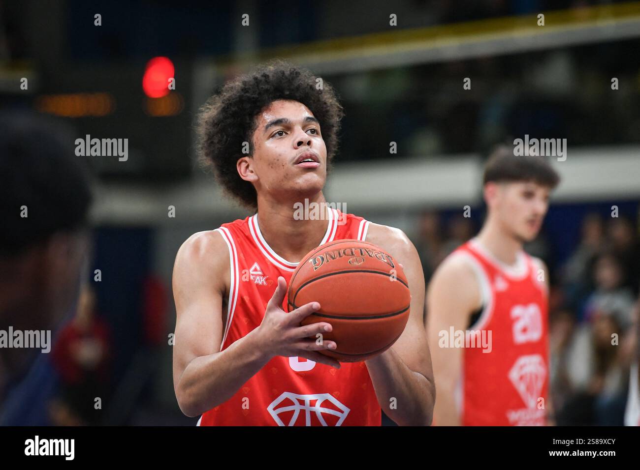 Nanterre’s Lucas Fischer of Antoine Rigaudeau’s team throws the ball ...