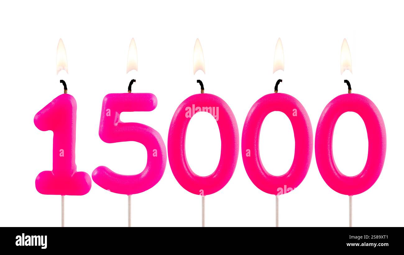 Candles forming the number 15000 - white background Stock Photo - Alamy