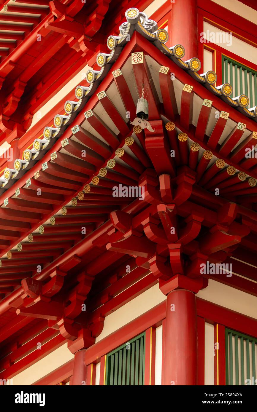 Architecture and detail of the roof and cornice of a Buddhist temple in ...