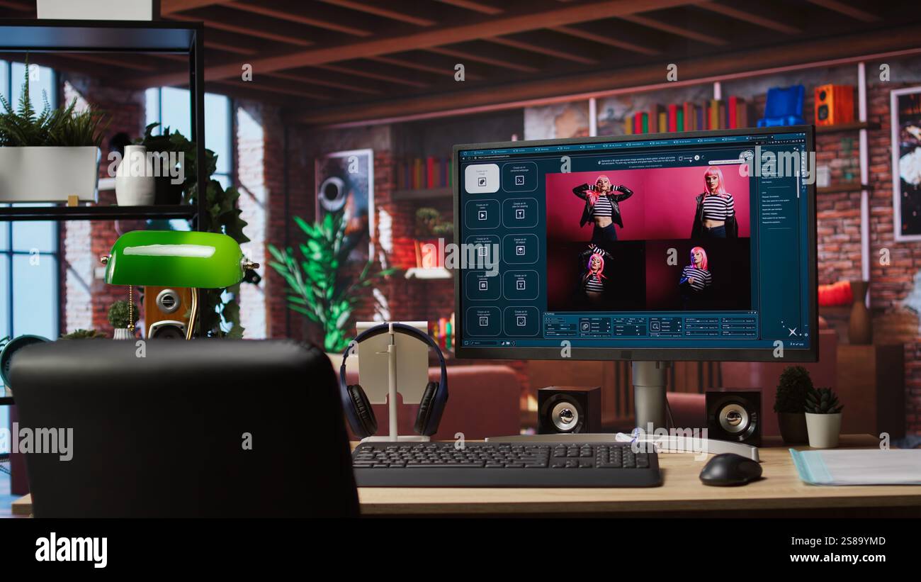 Computer in home office uses artificial intelligence generating images ...