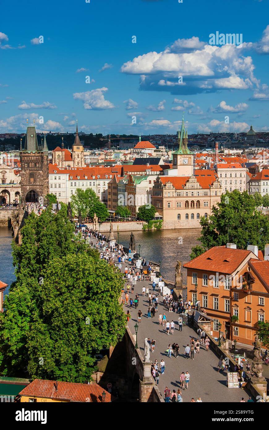 Tourism in Prague. Czech people and tourists cross the famous Charles ...