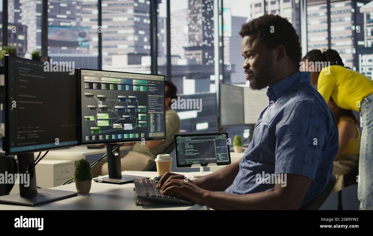 System Administrator At Work Creating Machine Learning Models That Can Process And Analyze Data
