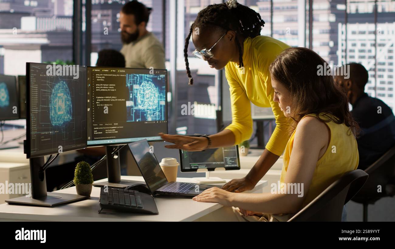 Admin And Coworker Conducting Experiments And Tests To Optimize Ai Machine Learning Models For