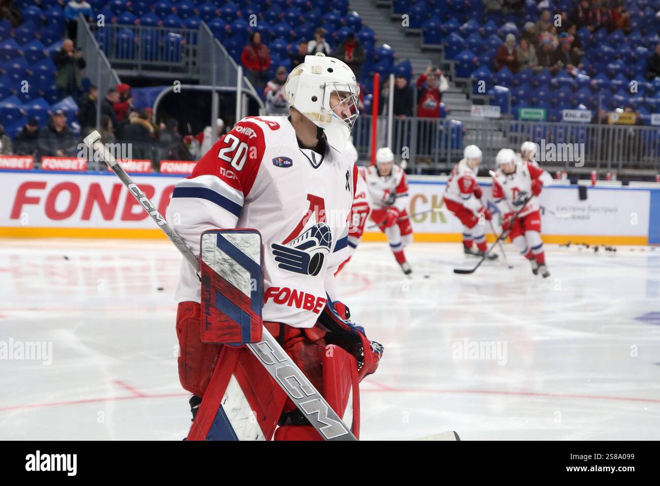 Maxim Mayorov (20) Lokomotiv Hockey Club seen in action during the ...